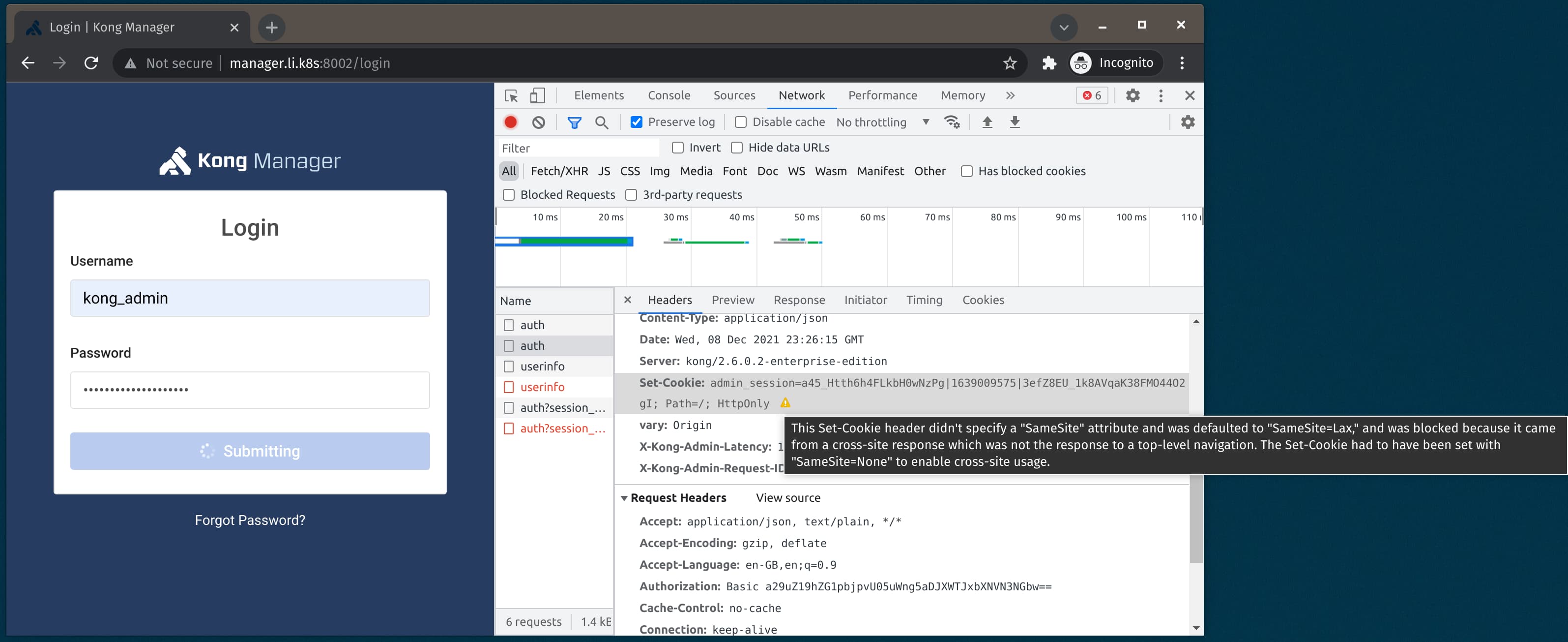 Why can't I log in Kong manager on Chrome but it works on Firefox